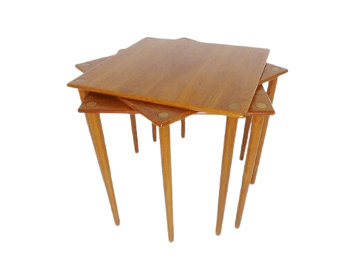 Teak and Brass Stacking Nest Of Tables By Georg Petersens Denmark ...